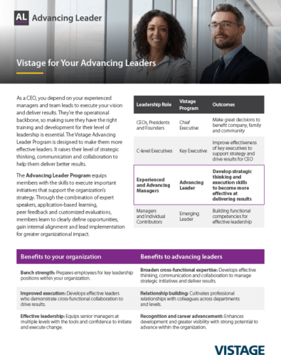 Advancing Leader Program | Vistage